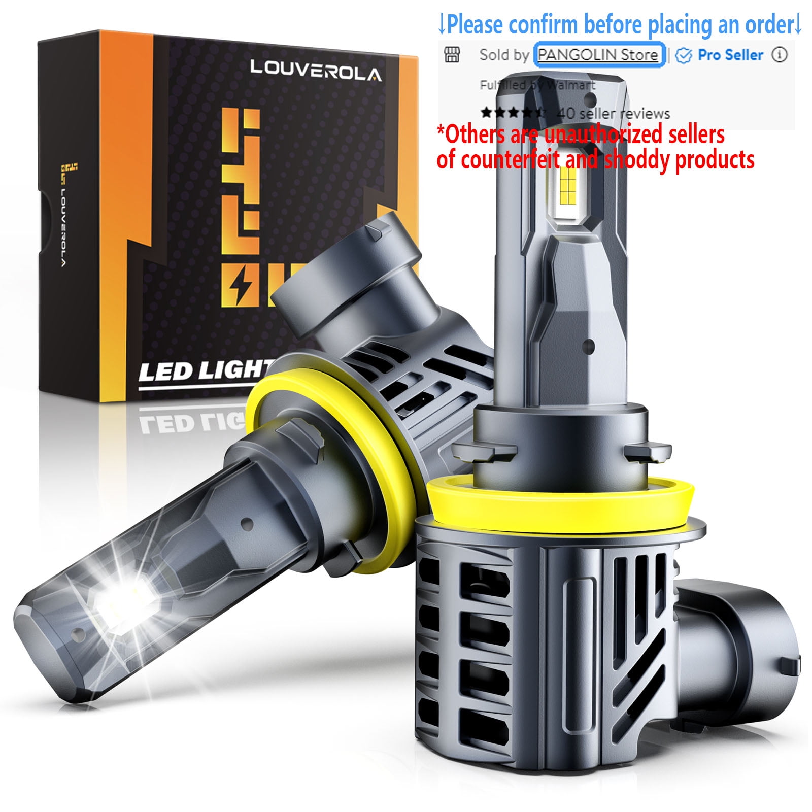 LOUVEROLA 2 Pack H11 LED Headlight Bulbs, 20000 Lumen 600% Super ...