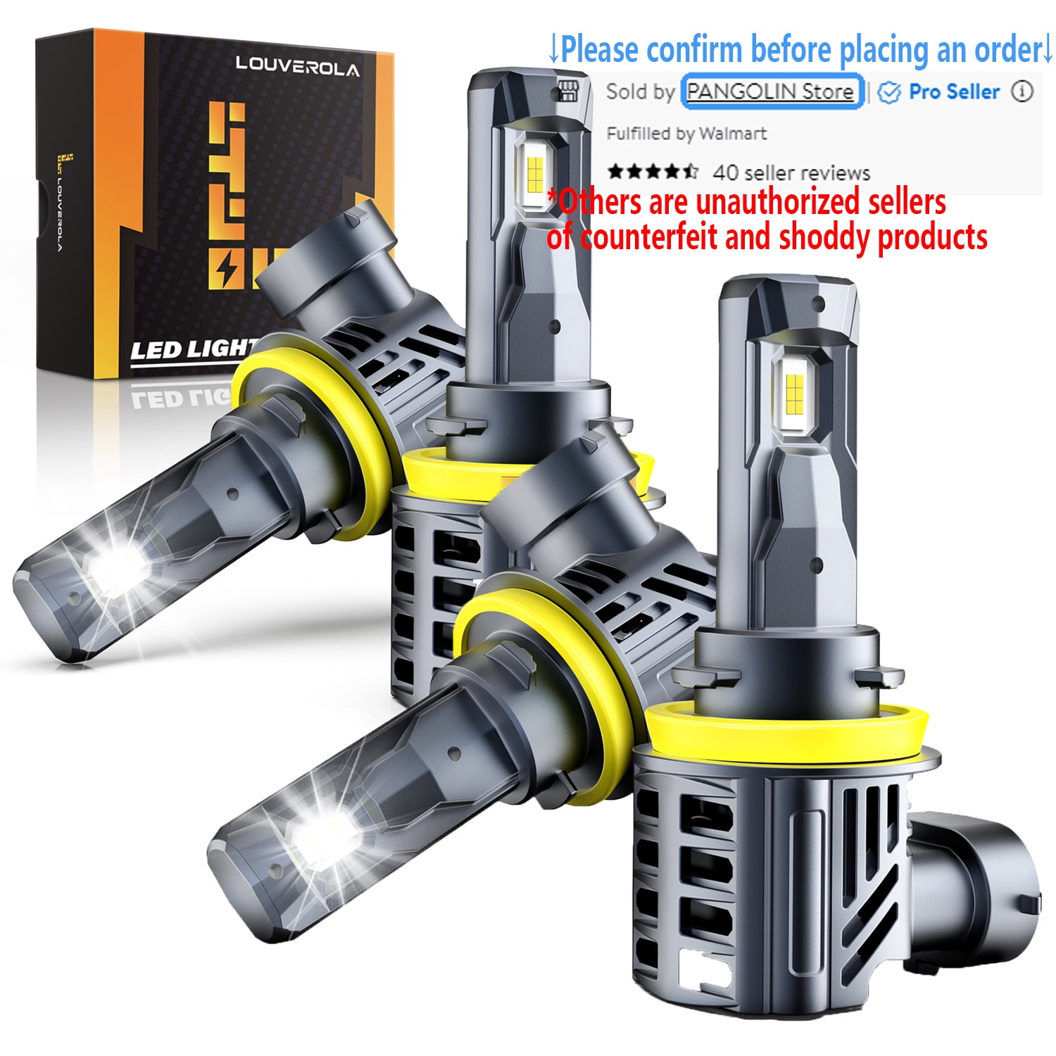 LOUVEROLA 4 Pack Car Auto Headlamp H11 LED Bulbs, 20000 Lumen 600% ...