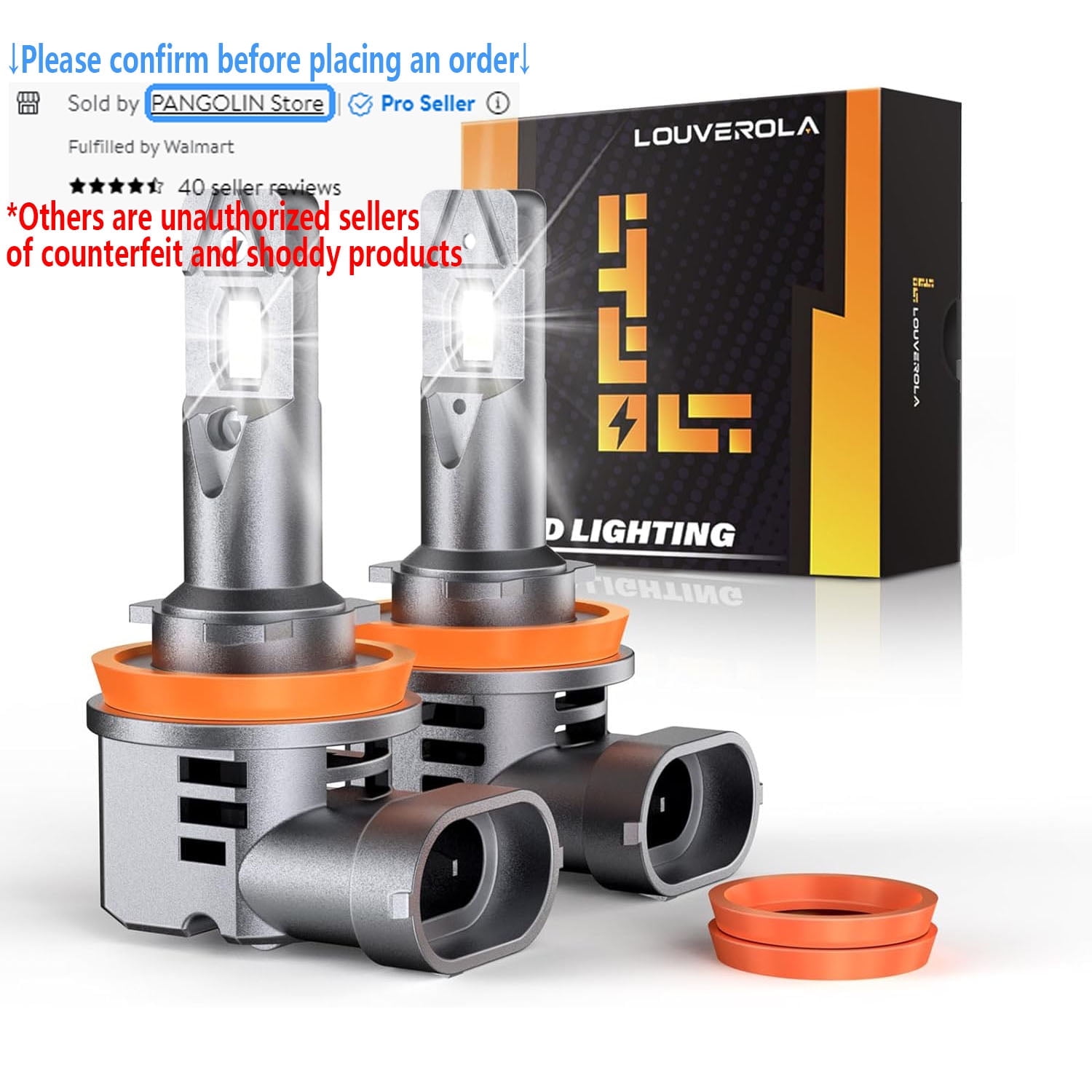PANGOLIN H11 LED Headlight Bulbs, 600% Brighter, 6500K Cool White, IP65 ...