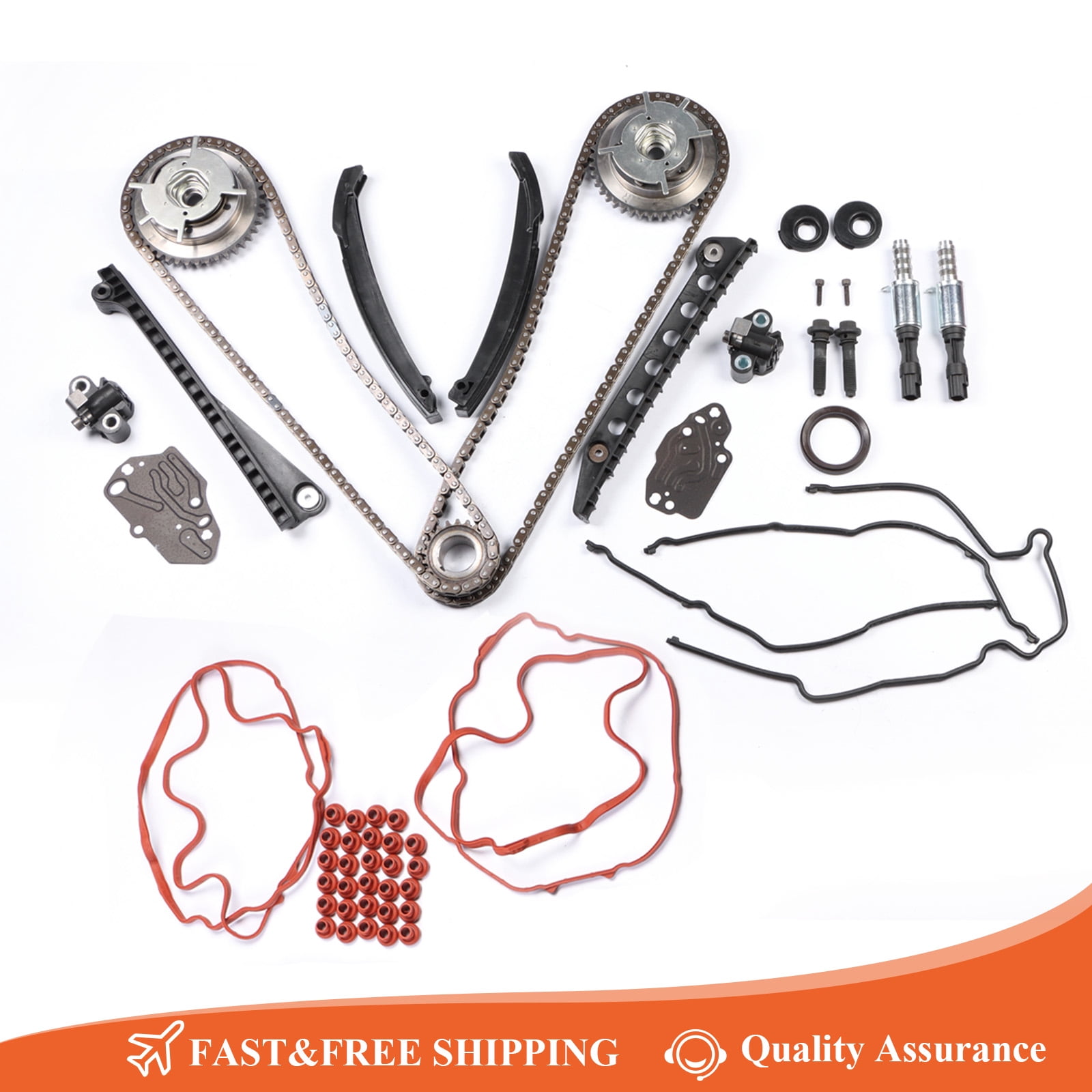LOUVEROLA Timing Chain Kit+Cam Phasers+VVT Valves For Ford F150 Lincoln ...