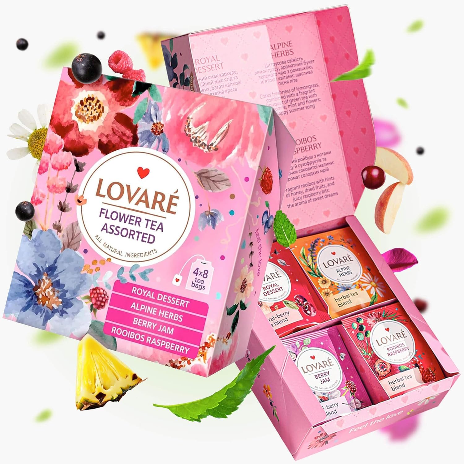 LOVARE Flower Assorted Tea Variety Pack 32 Pack, 4 Tastes - Made in ...