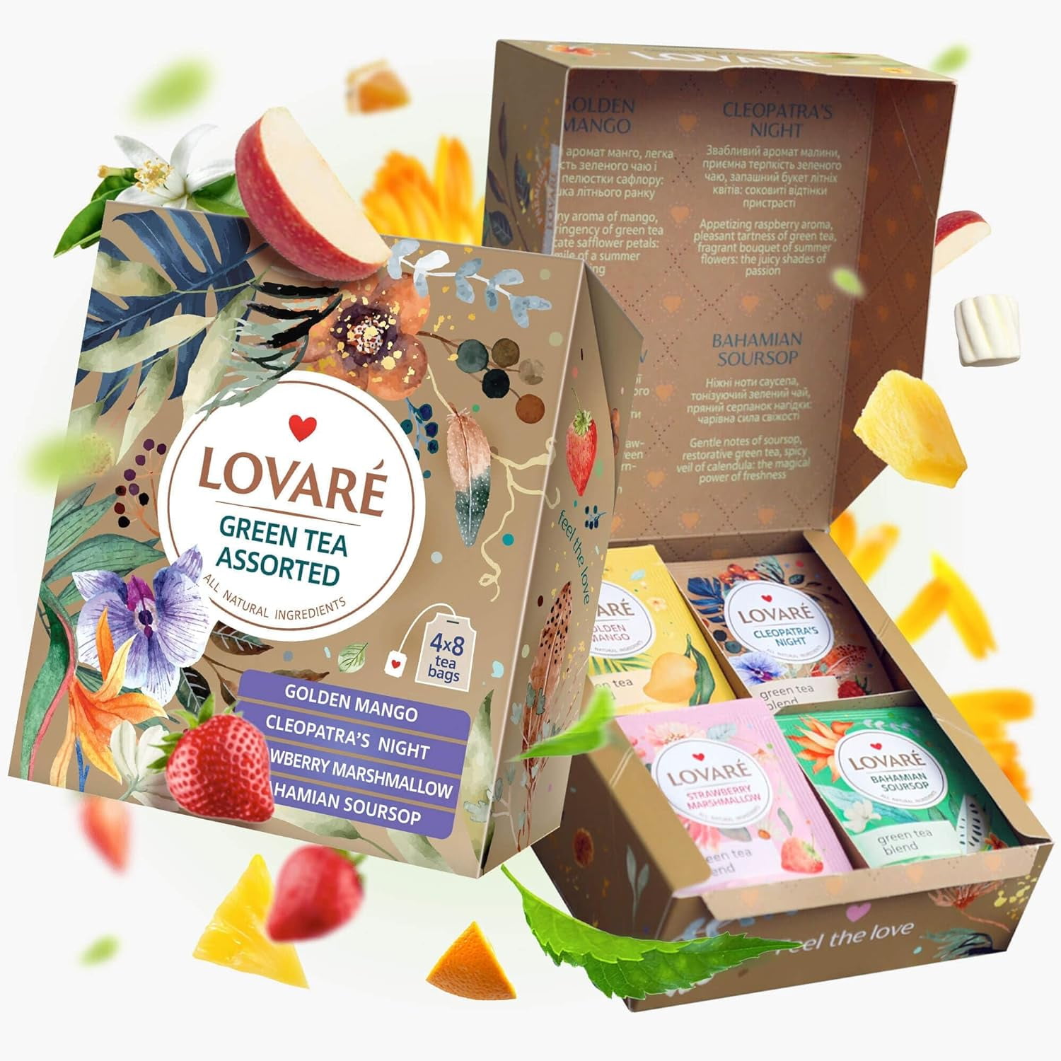 LOVARE Green Assorted Tea Variety Pack 32 Pack - Made in Ukraine - Tea Bags Individually Wrapped ...