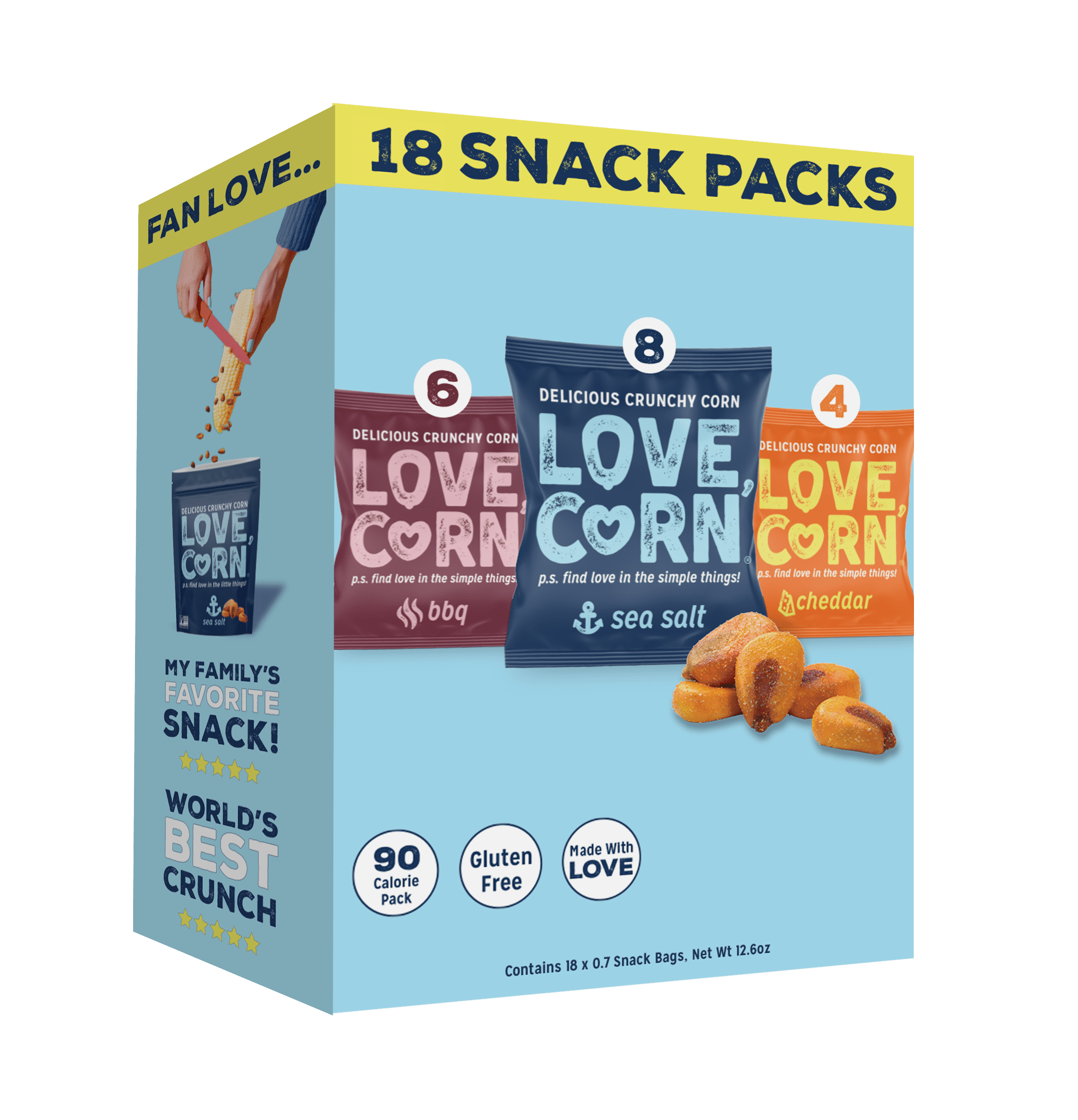 LOVE CORN Variety Pack | Sea Salt, BBQ, Cheezy | 0.7oz, 18 Bags ...