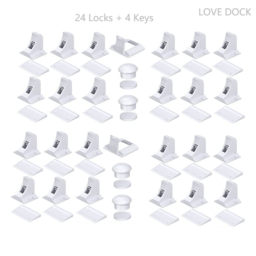 LOVE DOCK Homes Magnetic Cabinet Locks (24-Pack 4 Keys) Baby Proofing ...