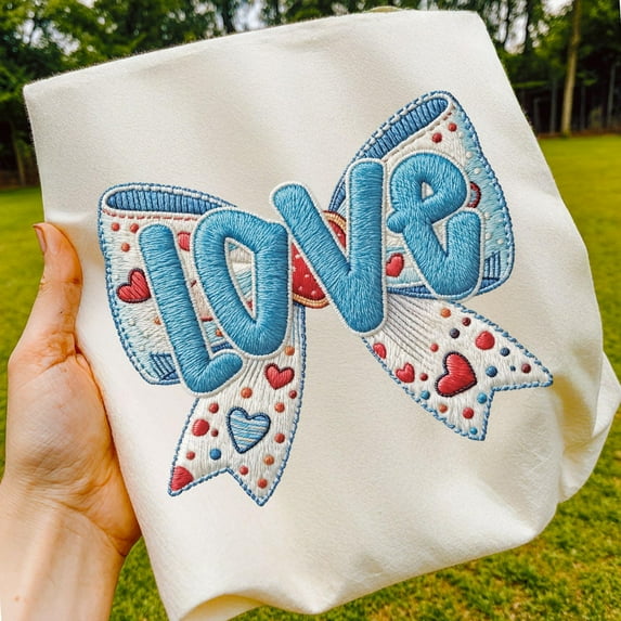 LOVE Embroidered Bow | Heart Design | Instant for Sublimation & Crafts ...