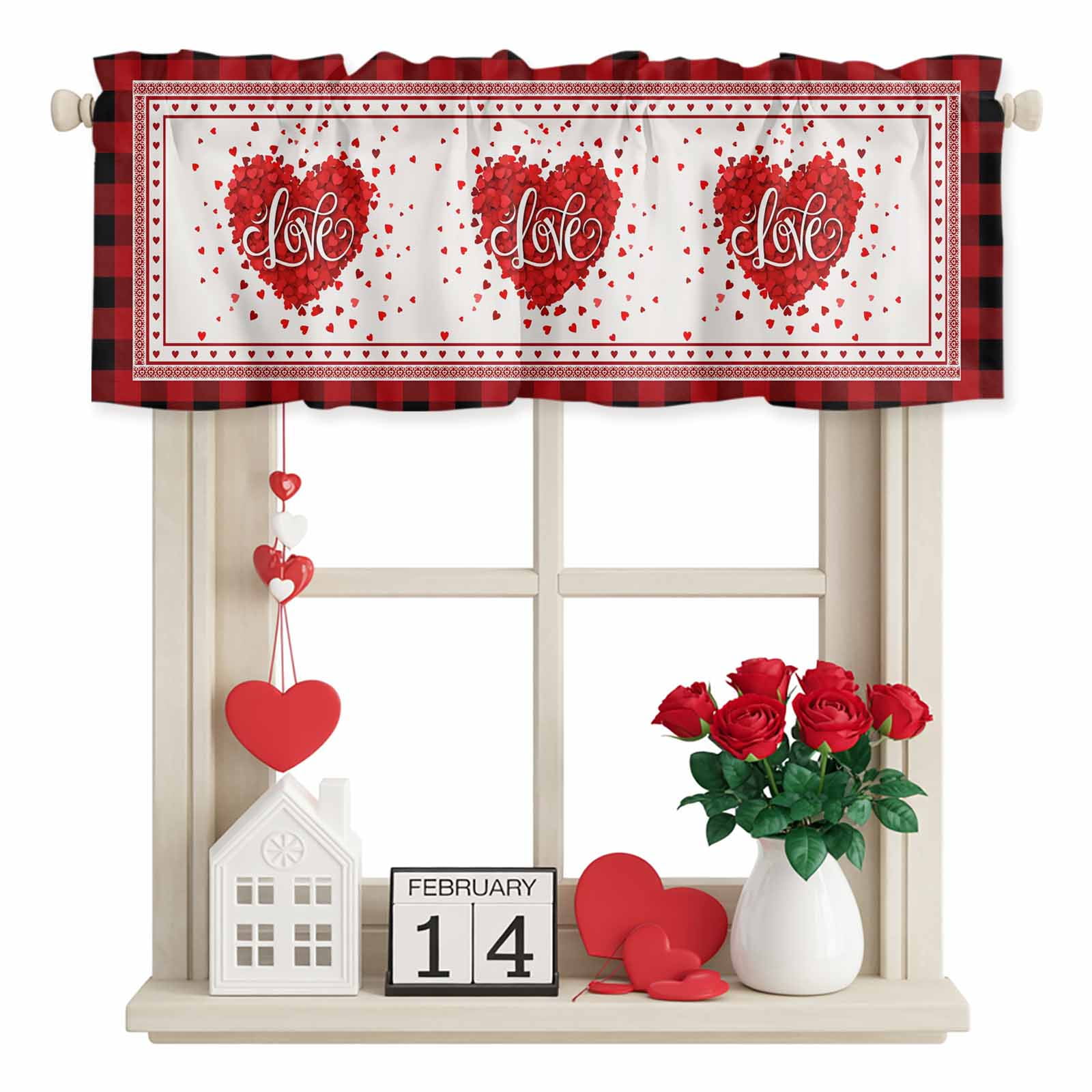 LOVE Heart Valance Curtain for Windows Valentine's Day Romantic Red ...