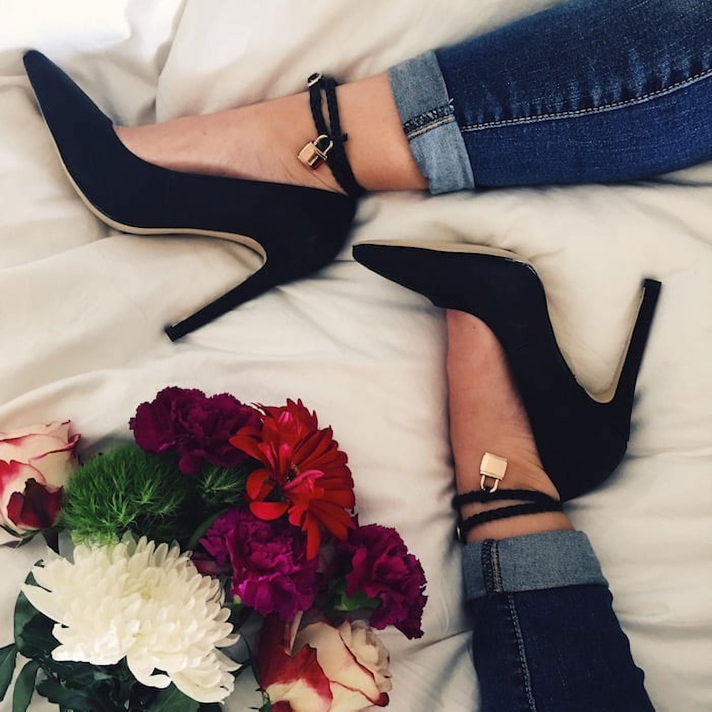 LOVE-LOCK Ankle Wrap Heels, Black, 6.5 - Walmart.com