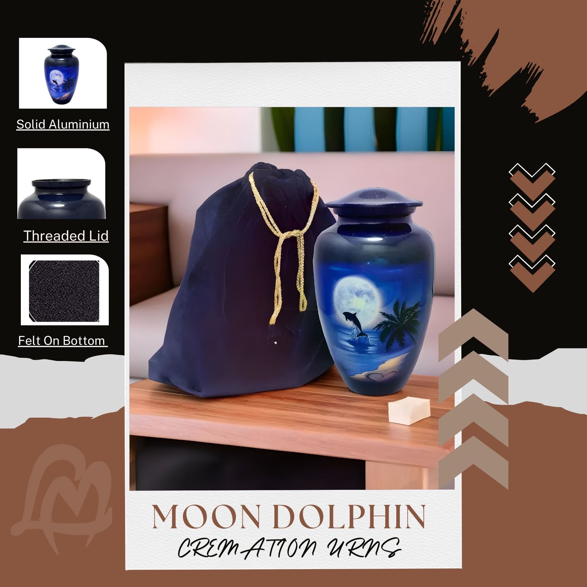 LOVE MEMORIALS Cremation Urns- Moon Dolphin Adult Urn –Best Urn for ...