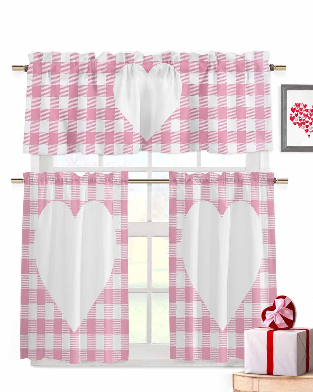 LOVE Red Kitchen Curtains Valances and Tiers Set of 3, 36 Inch Length ...