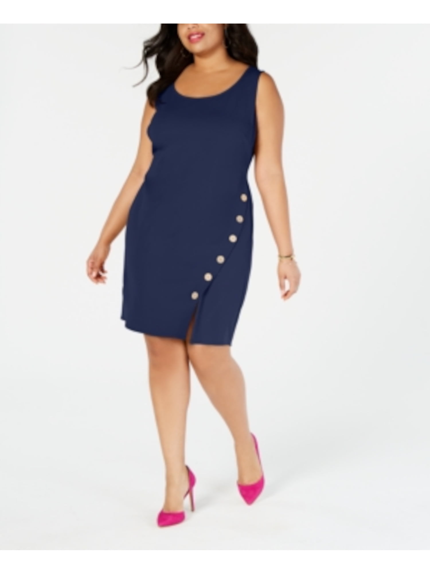 LOVE SQUARED Womens Navy Sleeveless Scoop Neck Knee Length Evening ...