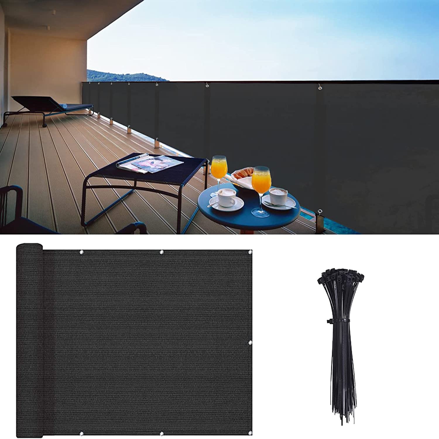 LOVE STORY 3' x 10' Black Balcony Privacy Screen for Yard, Outdoor ...