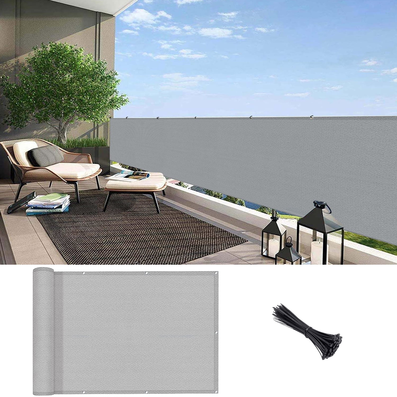LOVE STORY 3' x 16' Gray Balcony Privacy Screen, Deck Patio Porch ...