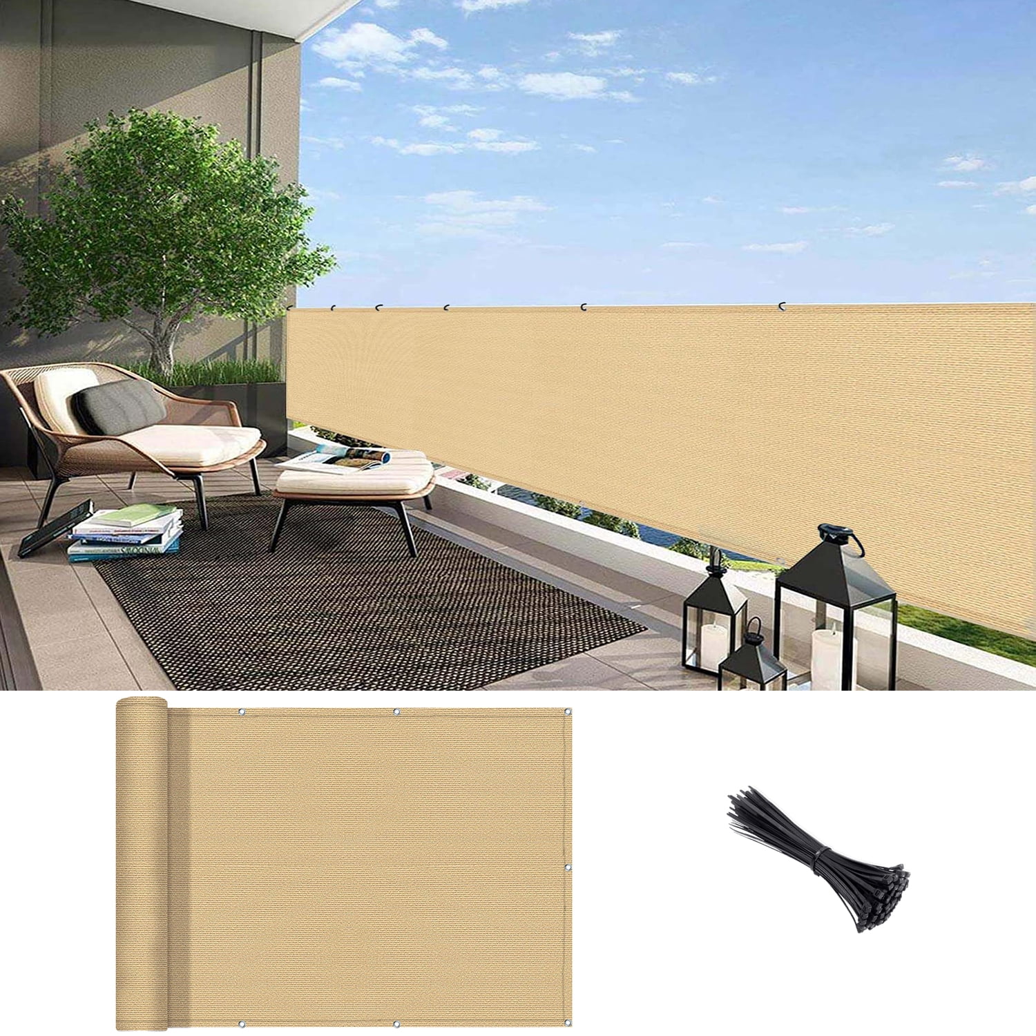 LOVE STORY 3' x 16' Balcony Privacy Screen Fence Cover Mesh for Deck ...