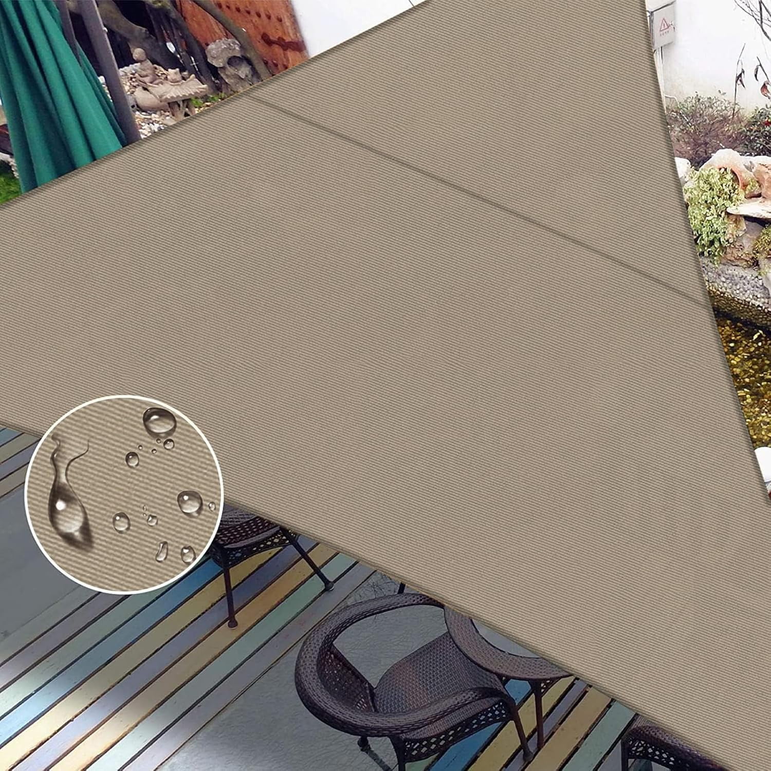 LOVE STORY Custom Size Waterproof 10'x18'x20.6' Taupe Sun Shade Sail ...