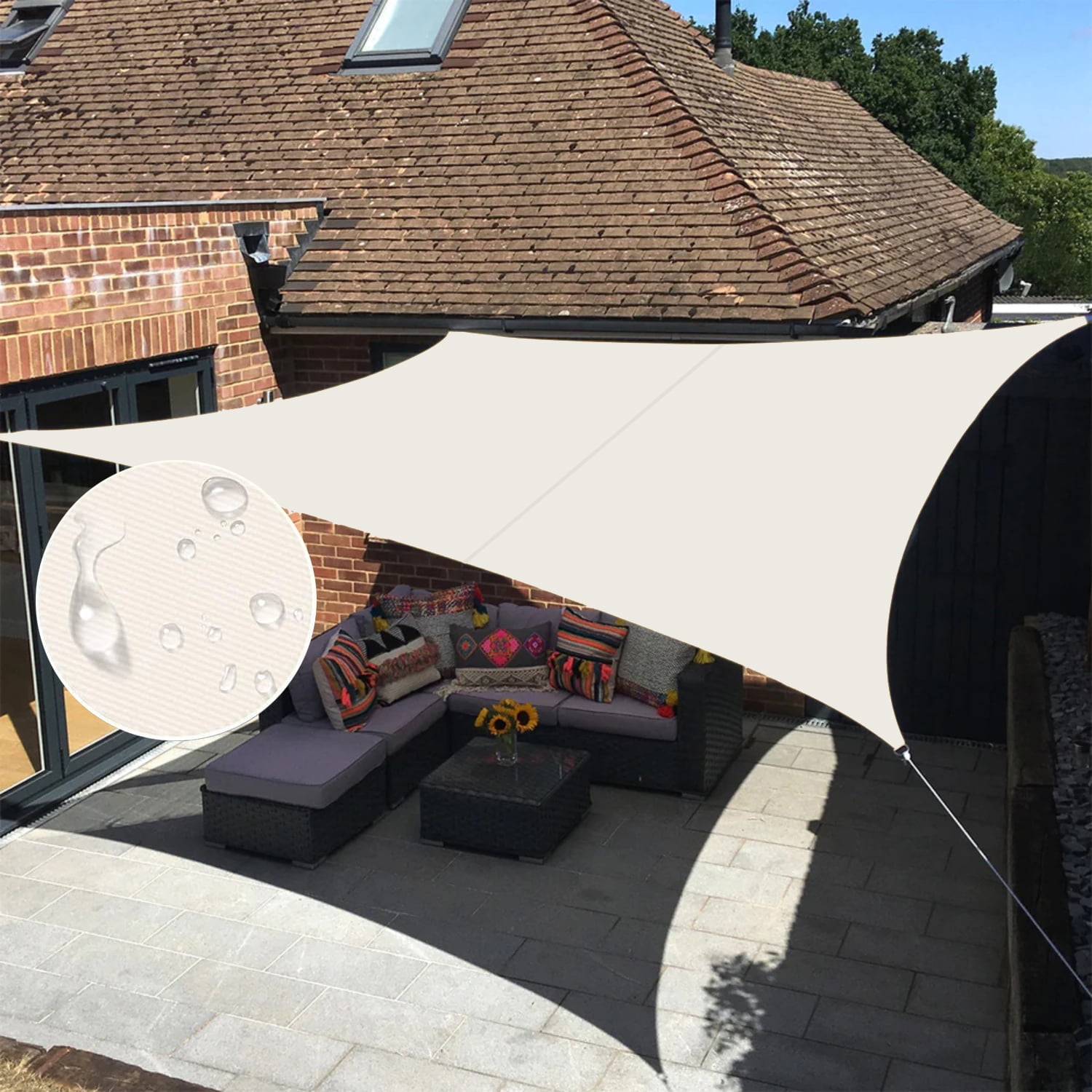 LOVE STORY Custom Size Waterproof 7'x7' Cream Sun Shade Sail Canopy ...