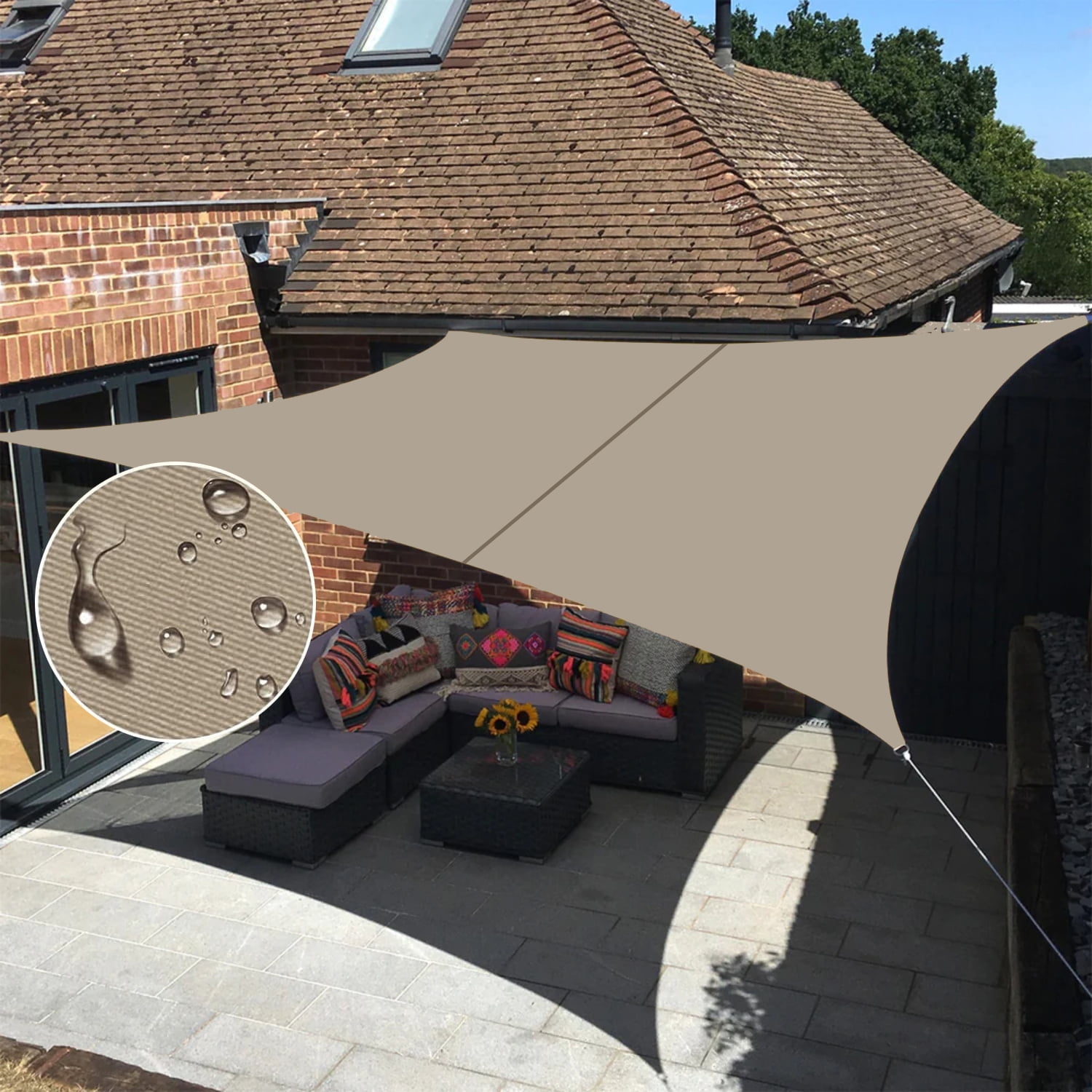 LOVE STORY Custom Size Waterproof 8'x15' Taupe Sun Shade Sail Canopy ...
