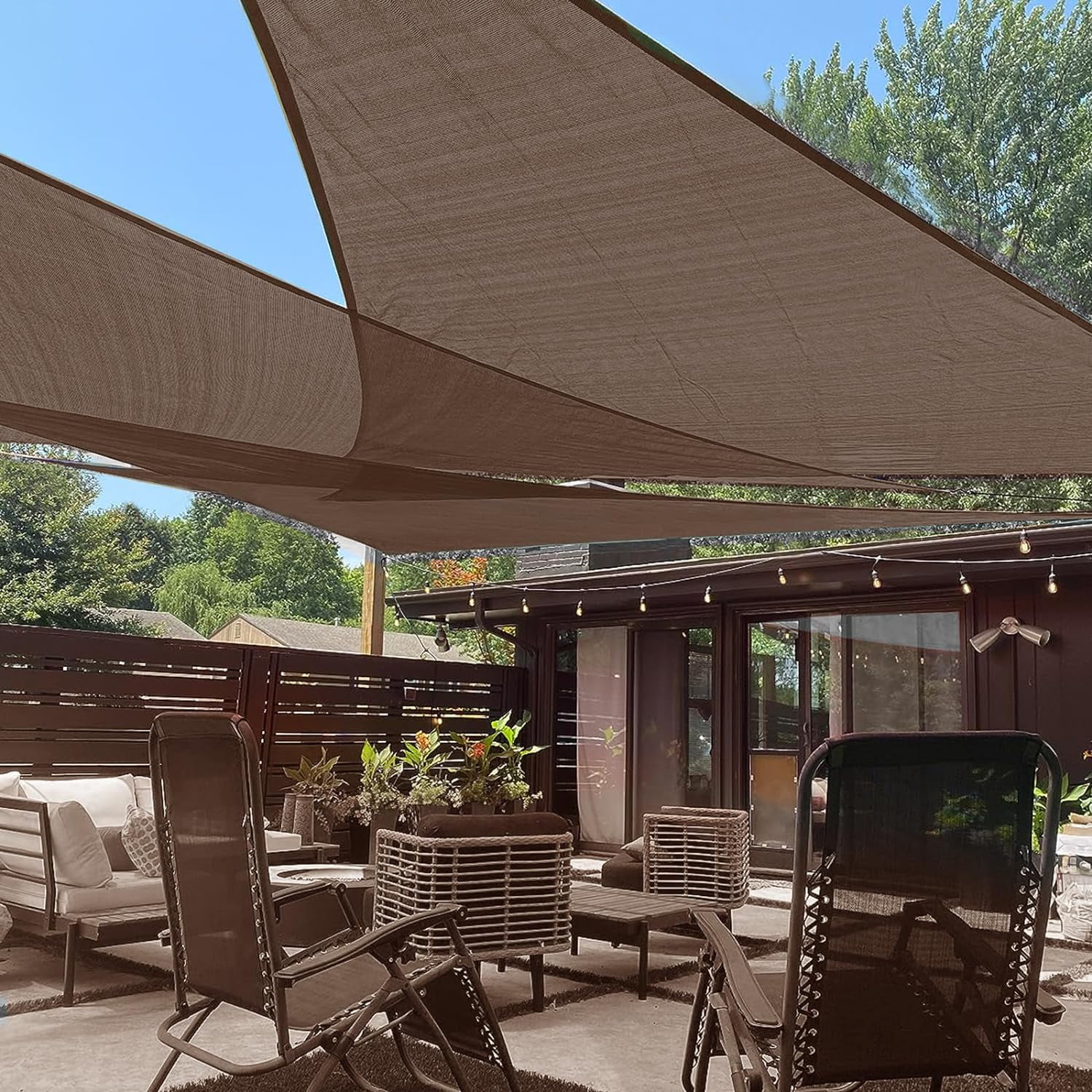 LOVE STORY Sun Shade Sail 20' x 20' x 20' Brown Triangle Canopy UV ...