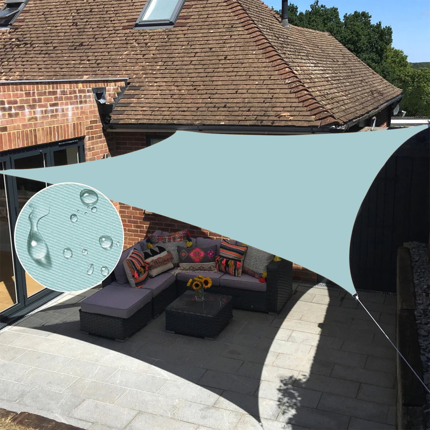 LOVE STORY Waterproof 6.5'x10' Sky Blue Sun Shade Sail Triangle UV ...