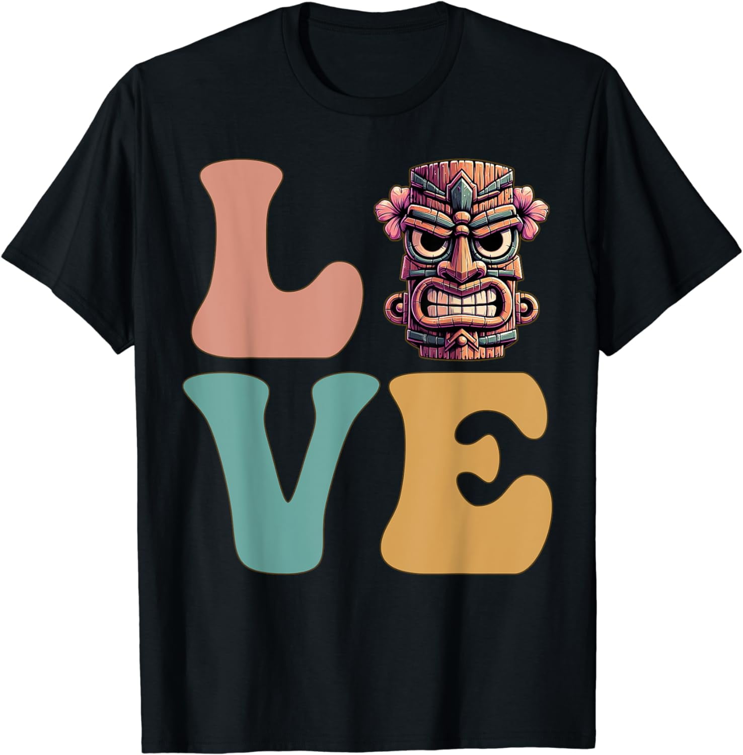 LOVE Tiki Luau Hawaiian Hawaii Tiki Mask T-Shirt - Walmart.com