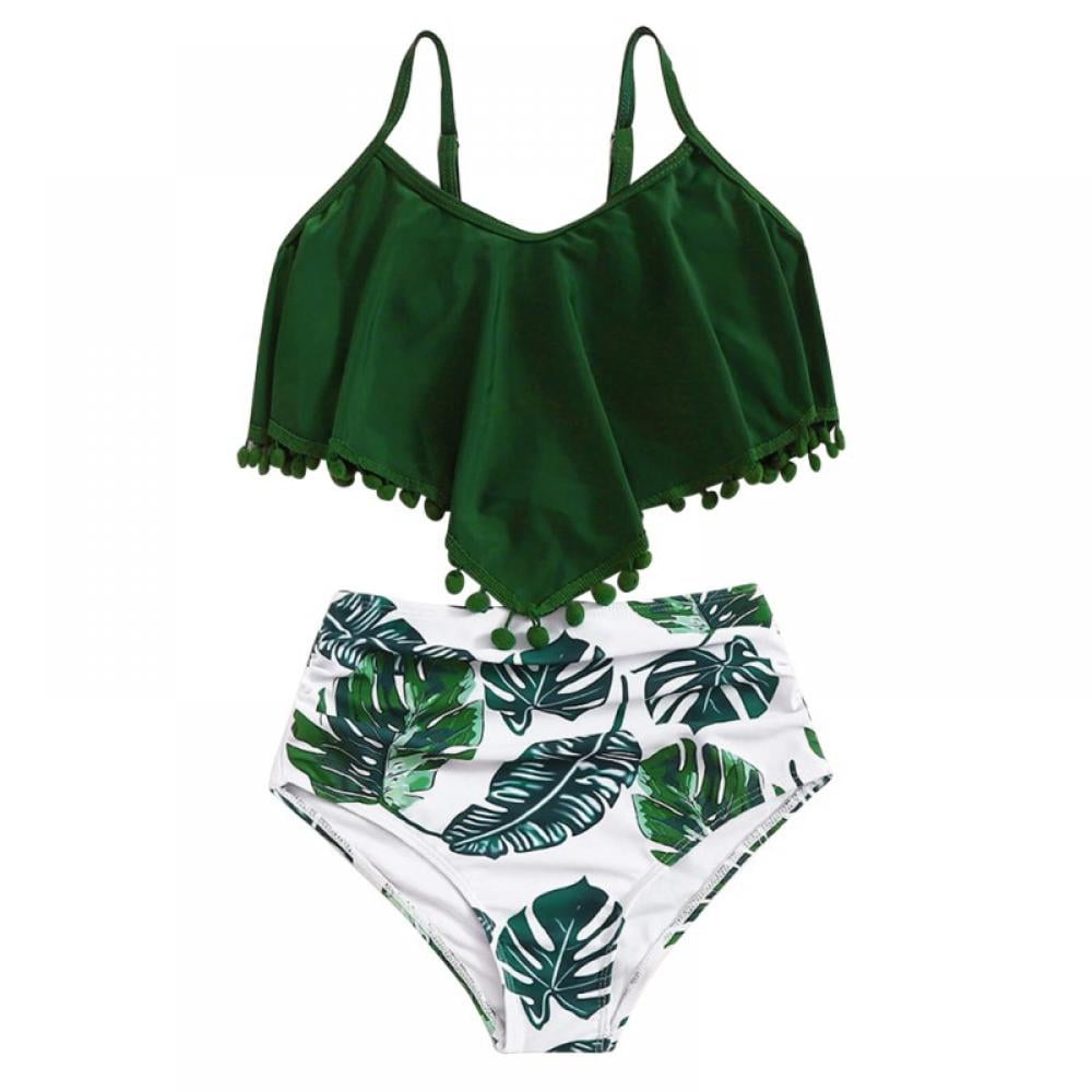 LOVEBAY Girls Swimsuit 2-Piece Bikini Swimsuit Ruffle Beach Swimwear ...