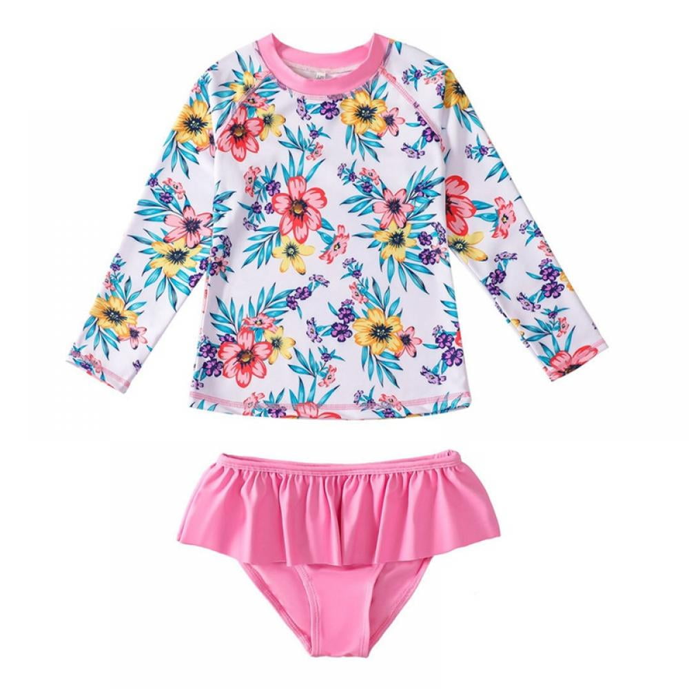LOVEBAY Little Girls Rash Guard Sets 2-Piece Swimsuit Set Long Sleeve ...