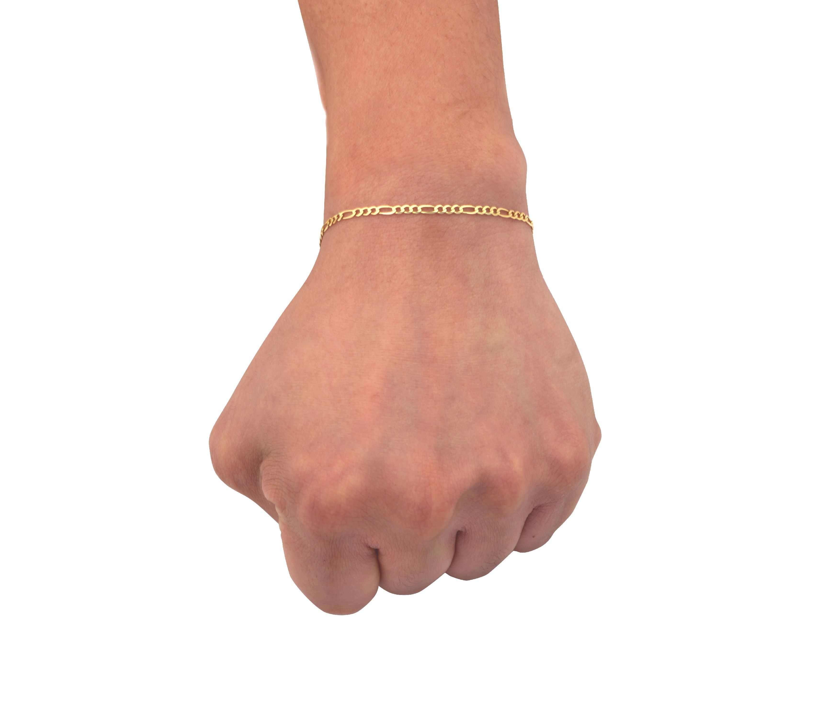 LOVEBLING 10K Yellow Gold 2.5mm Solid Figaro Chain Bracelet W/Lobster ...