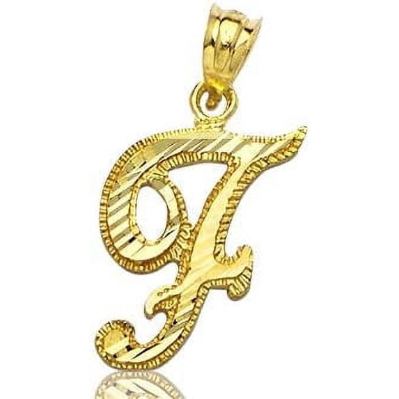 LOVEBLING 10K Yellow Gold Diamond Cut Cursive Initial Pendant Charms ...