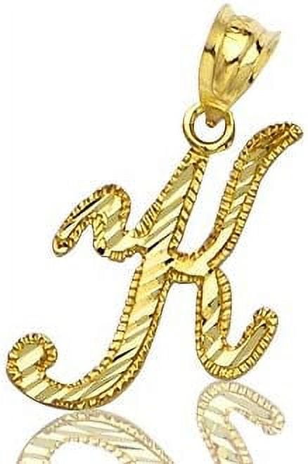 LOVEBLING 10K Yellow Gold Diamond Cut Cursive Initial Pendant Charms ...