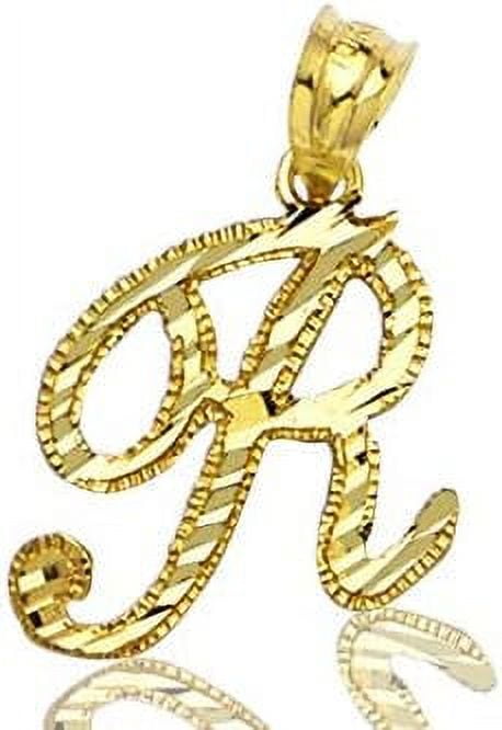 LOVEBLING 10K Yellow Gold Diamond Cut Cursive Initial Pendant Charms ...