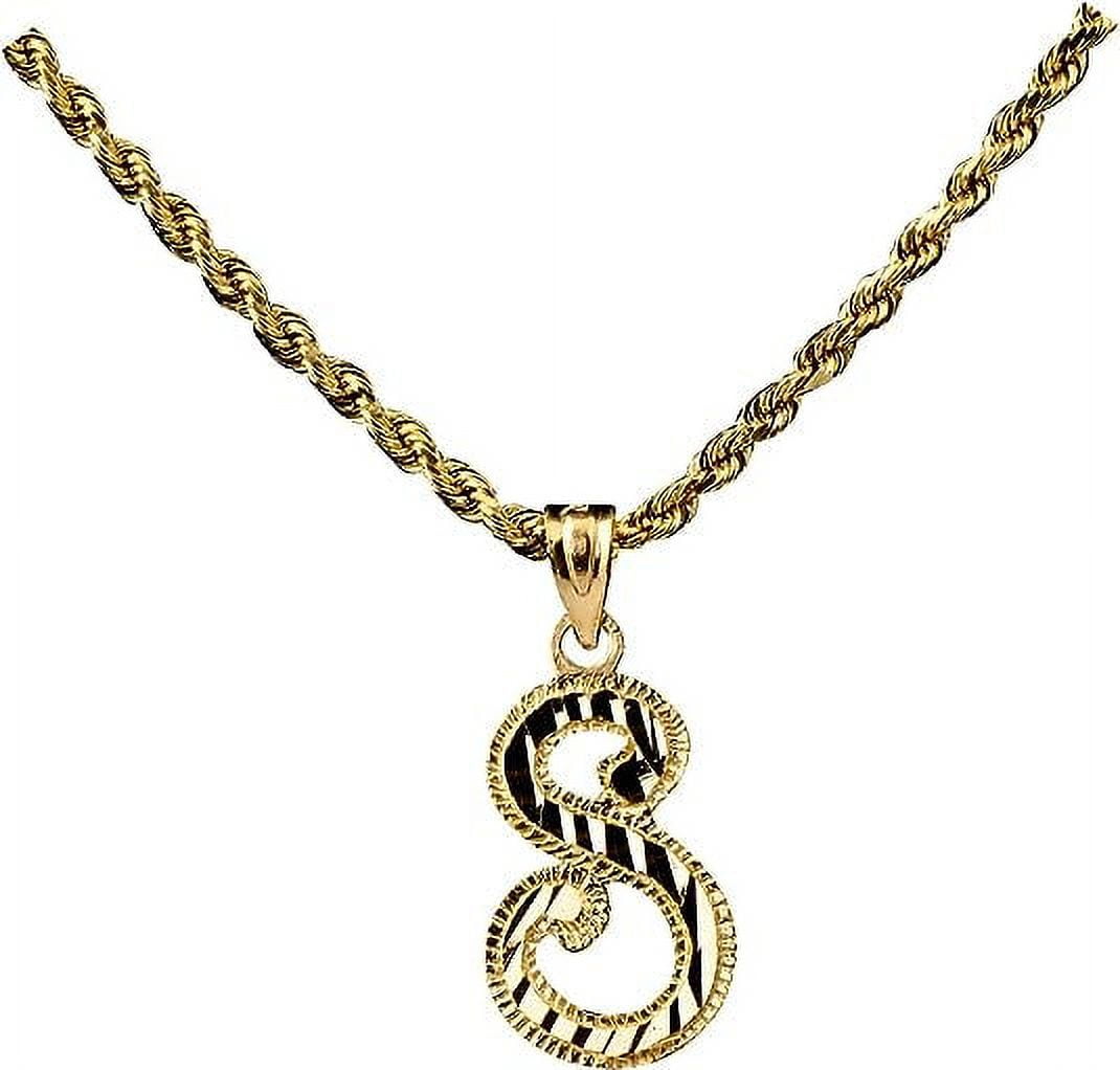 LOVEBLING 10K Yellow Gold Diamond Cut Cursive Initial Pendant Charms ...