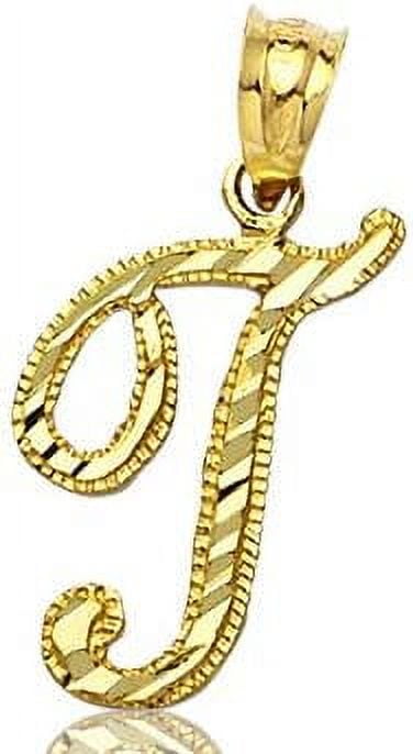 LOVEBLING 10K Yellow Gold Diamond Cut Cursive Initial Pendant Charms ...