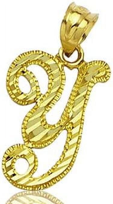 LOVEBLING 10K Yellow Gold Diamond Cut Cursive Initial Pendant Charms ...