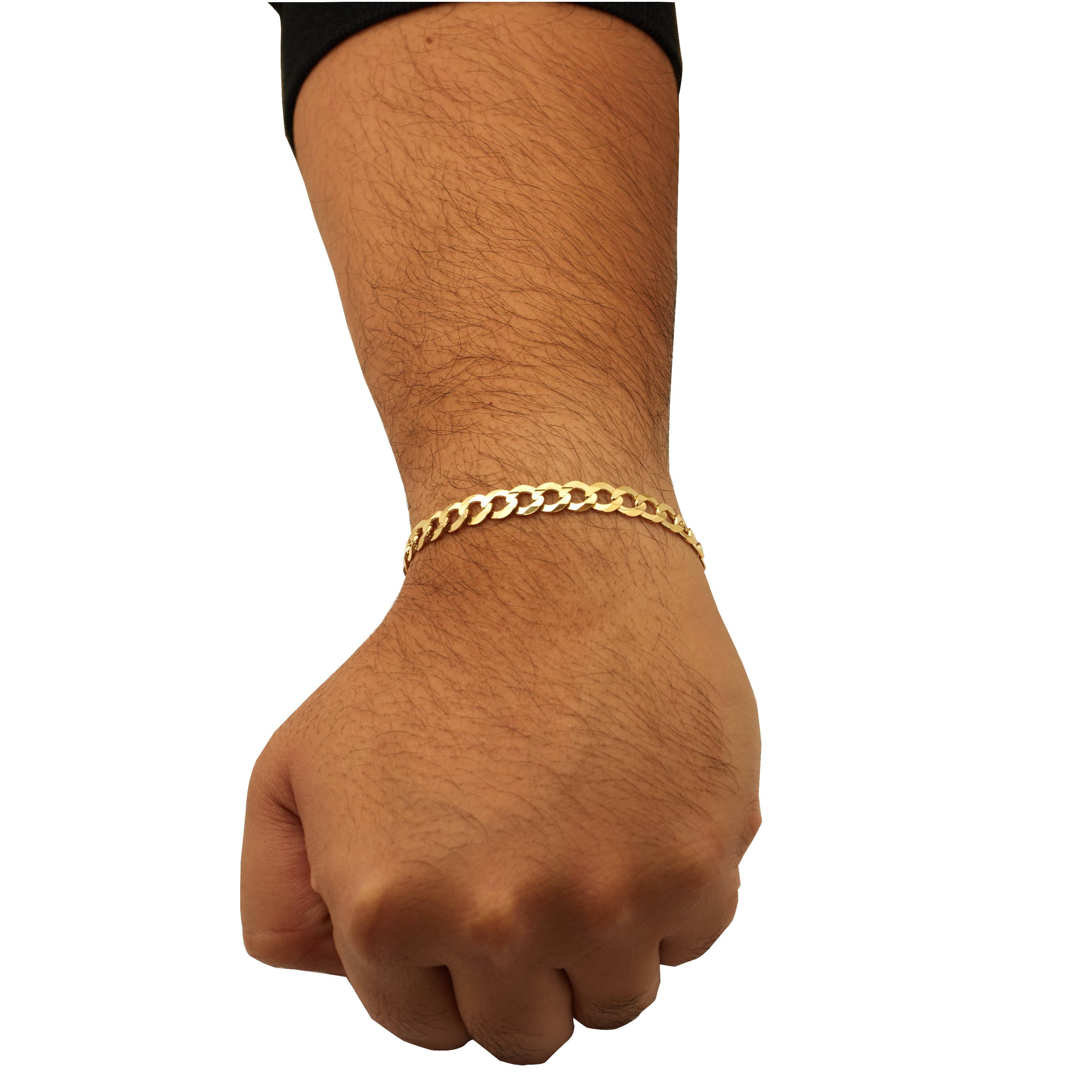 LOVEBLING 10k Yellow Gold 7mm Plain Solid Curb Cuban Bracelet W/Lobster ...