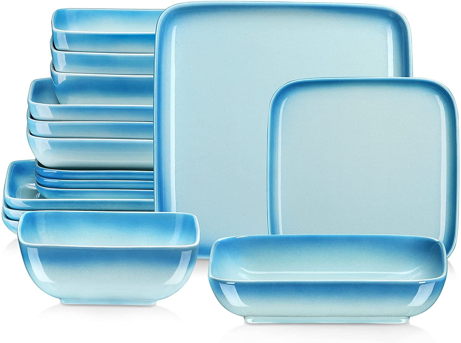 LOVECASA, 16-Piece Stoneware Dinnerware Sets, Gradient Sky Blue Dinner ...