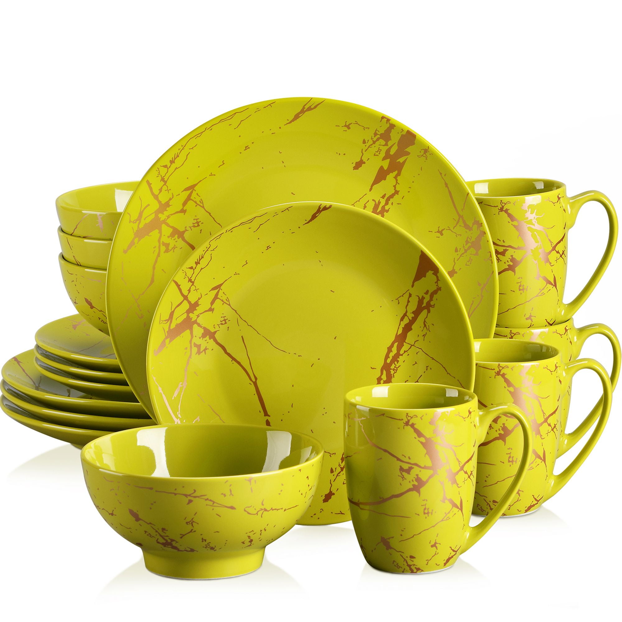 LOVECASA Dinnerware Sets, Porcelain Dinner Set for 4, 16-Piece Round ...