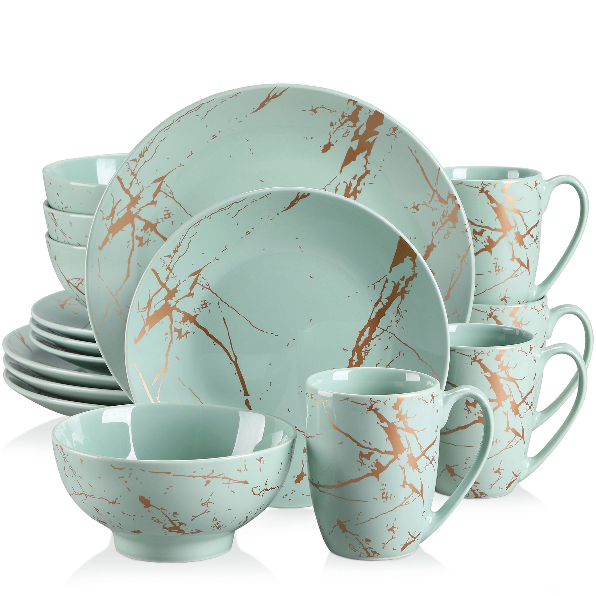 LOVECASA Dinnerware Sets, Porcelain Dinner Set for 4, 16-Piece Round ...