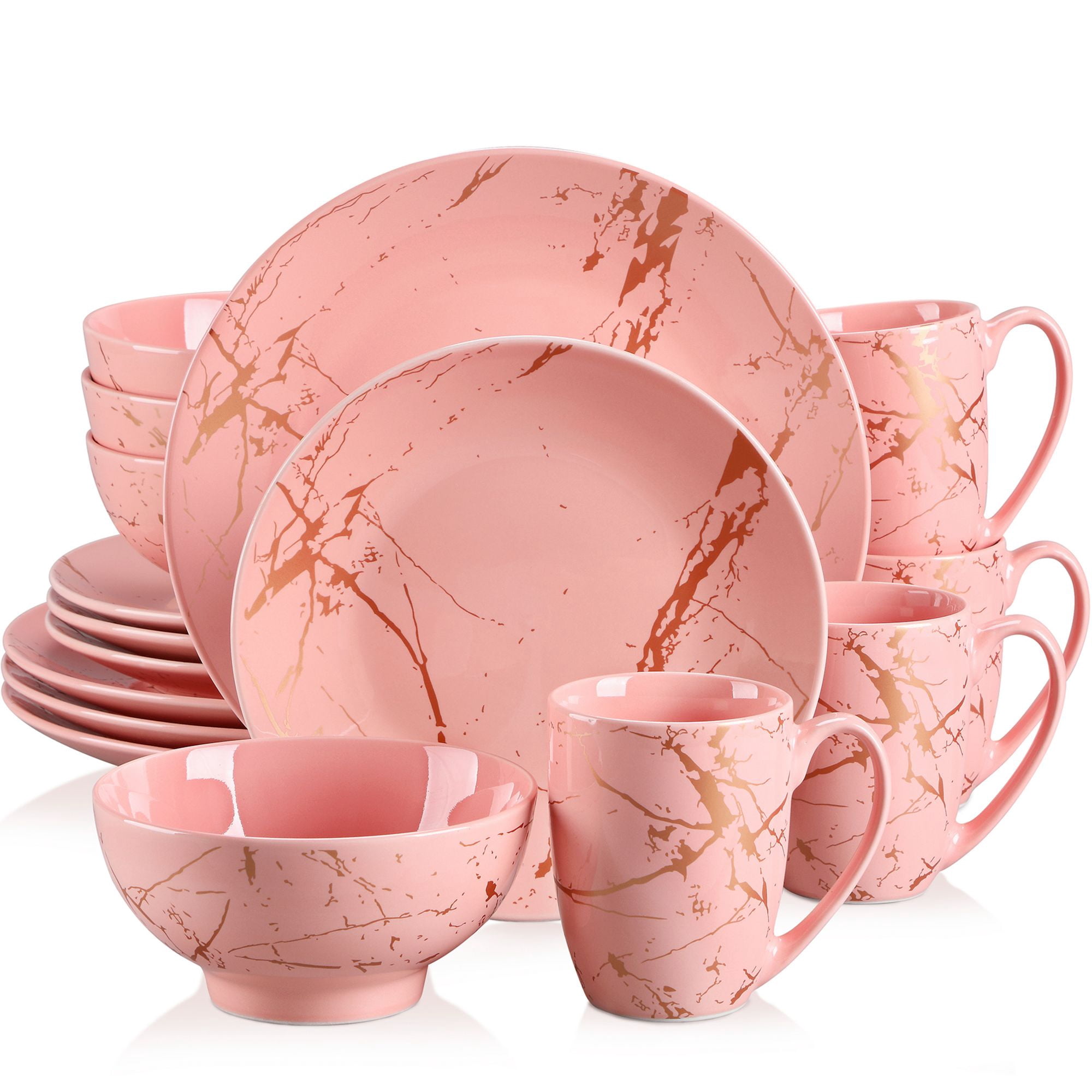 LOVECASA Dinnerware Sets, Porcelain Dinner Set for 4, 16-Piece Round ...