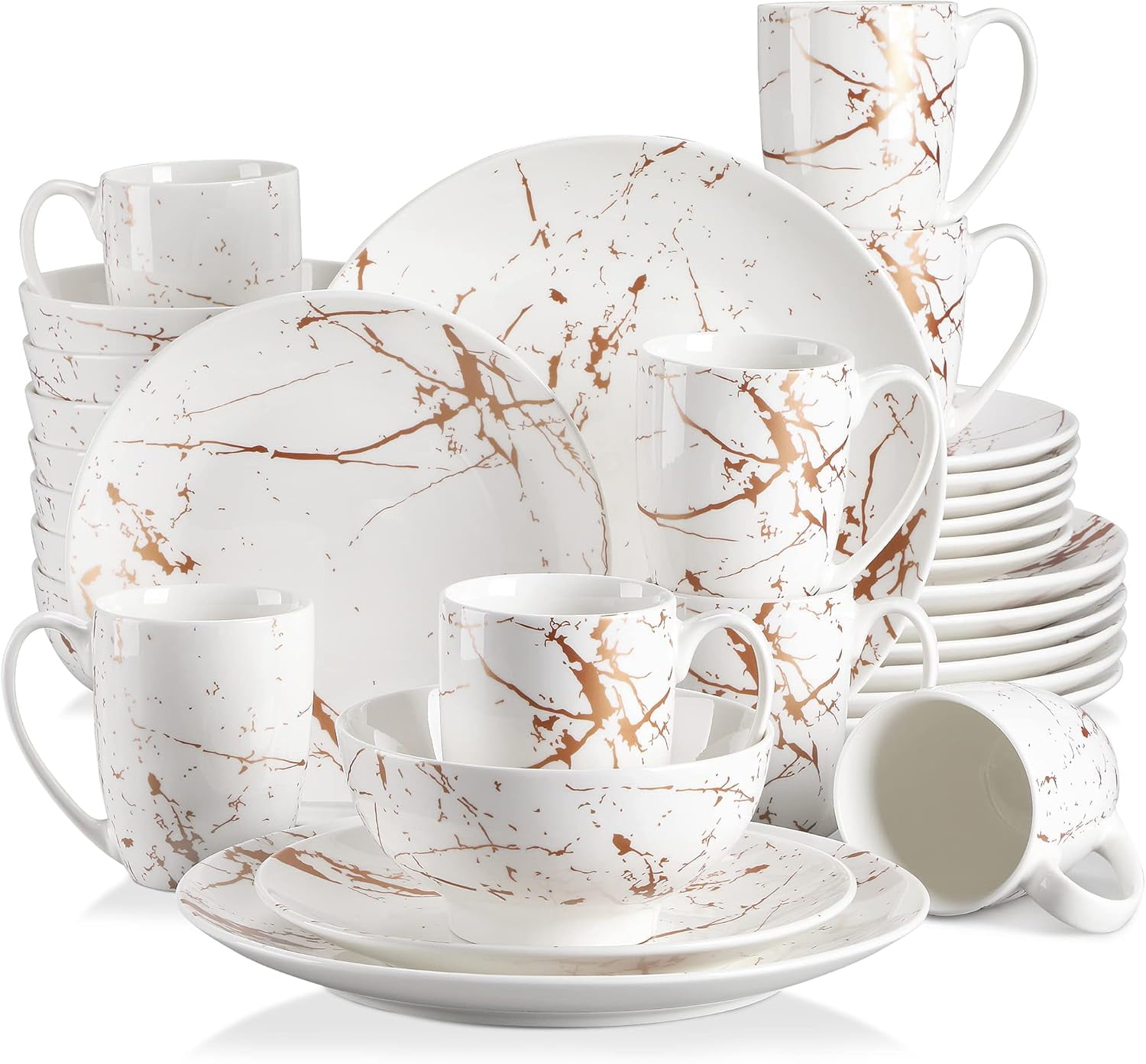 LOVECASA Plates and Bowls Sets for 4, 12 Pieces Porcelain Dinnerware ...