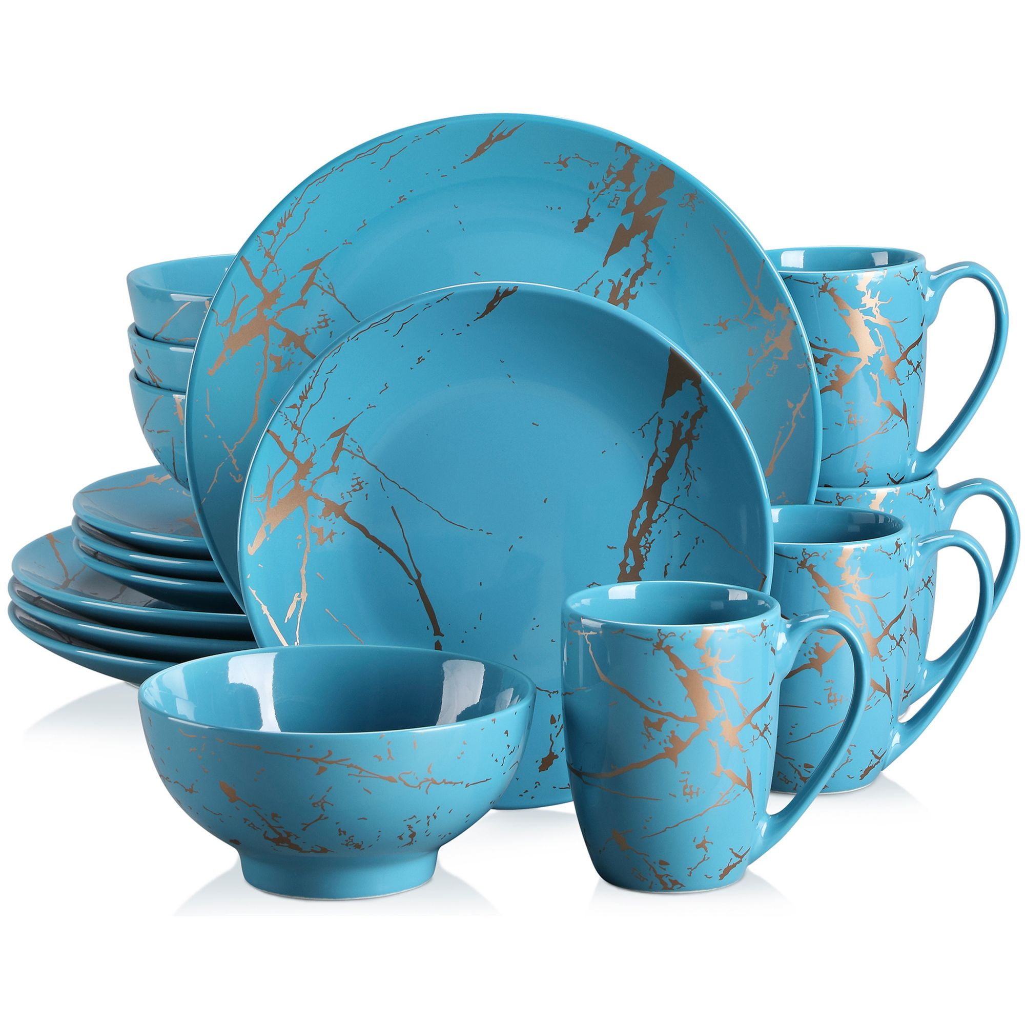 LOVECASA, Series Sweet, 16-Piece Porcelain Dinnerware Sets, Navy Blue ...