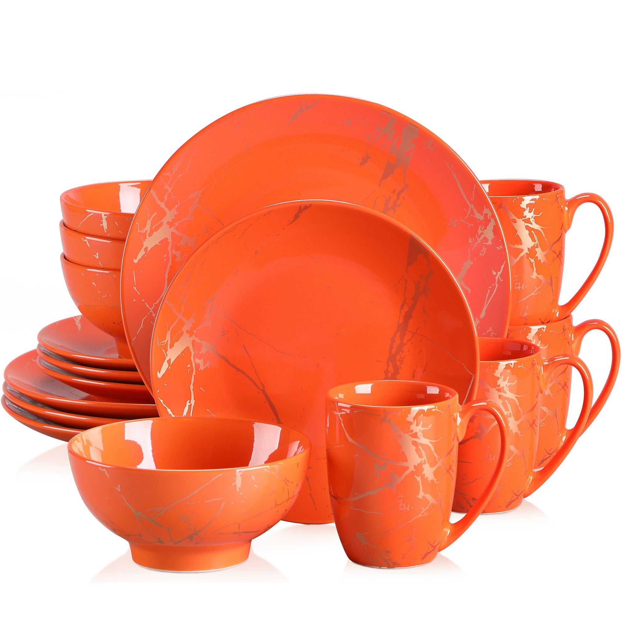 LOVECASA, Series Sweet, 16-Piece Porcelain Dinnerware Sets, Orange ...