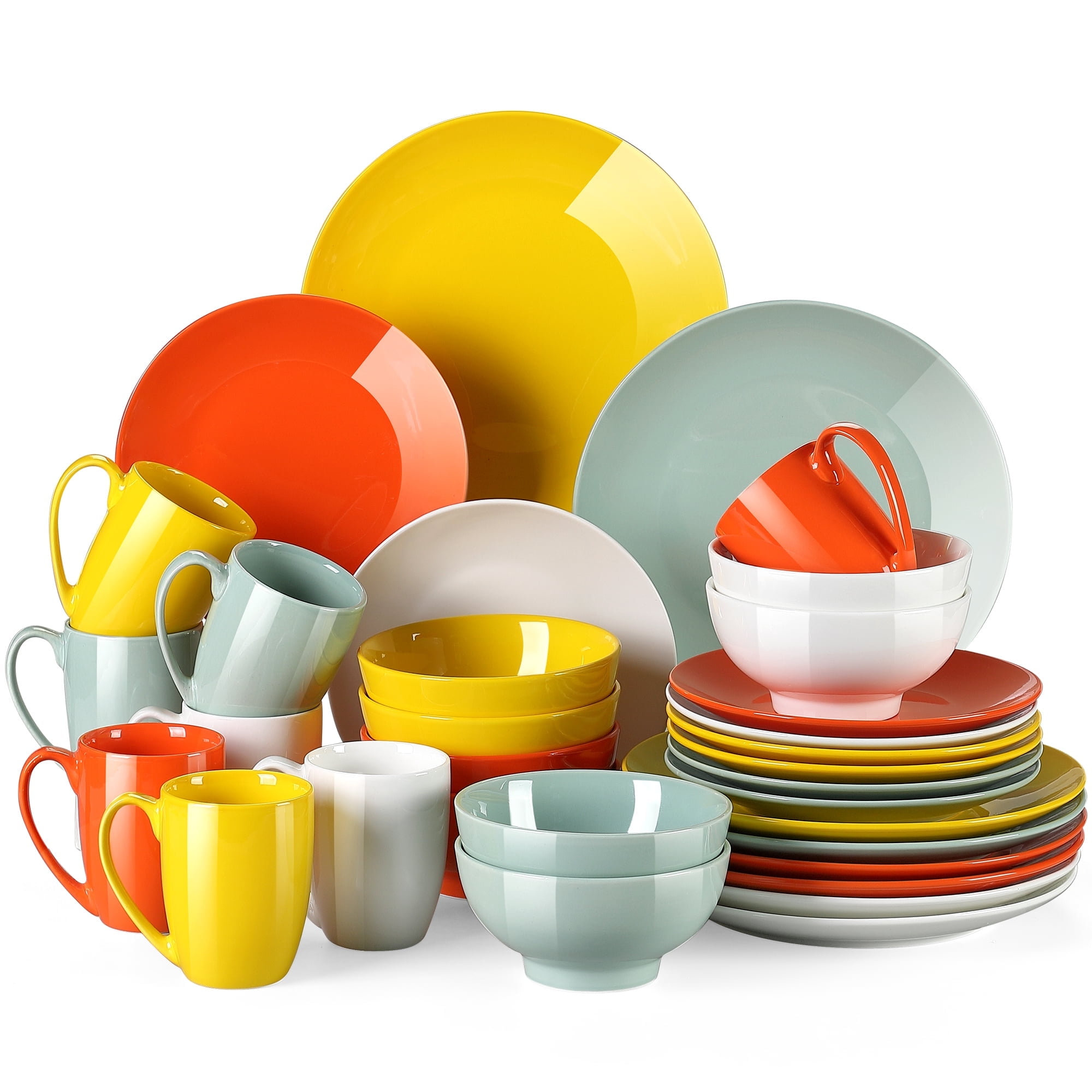 LOVECASA, Series Sweet, 32-Piece Porcelain Dinnerware Set, Mixed Color ...
