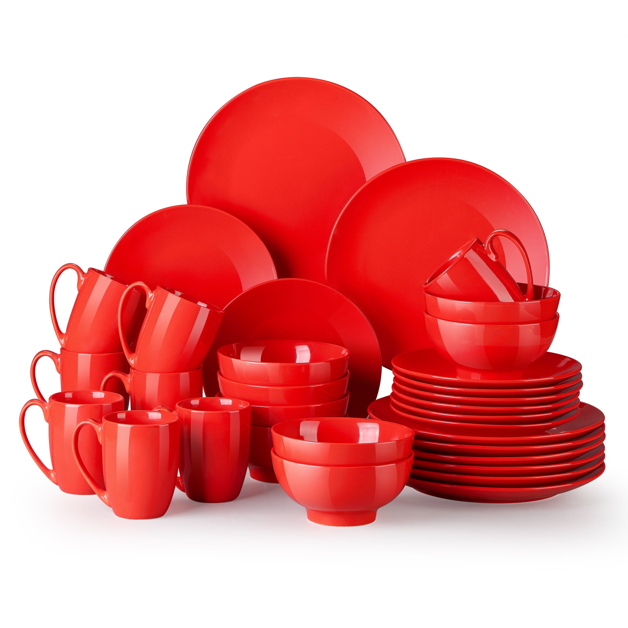 LOVECASA, Series Sweet, 32-Piece Porcelain Dinnerware Set, Red Dinner ...