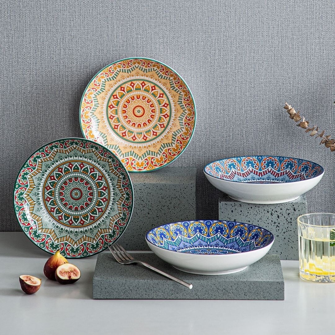 LOVECASA, Series Sweet, 48-Piece Stoneware Dinnerware Sets, Dark Green ...