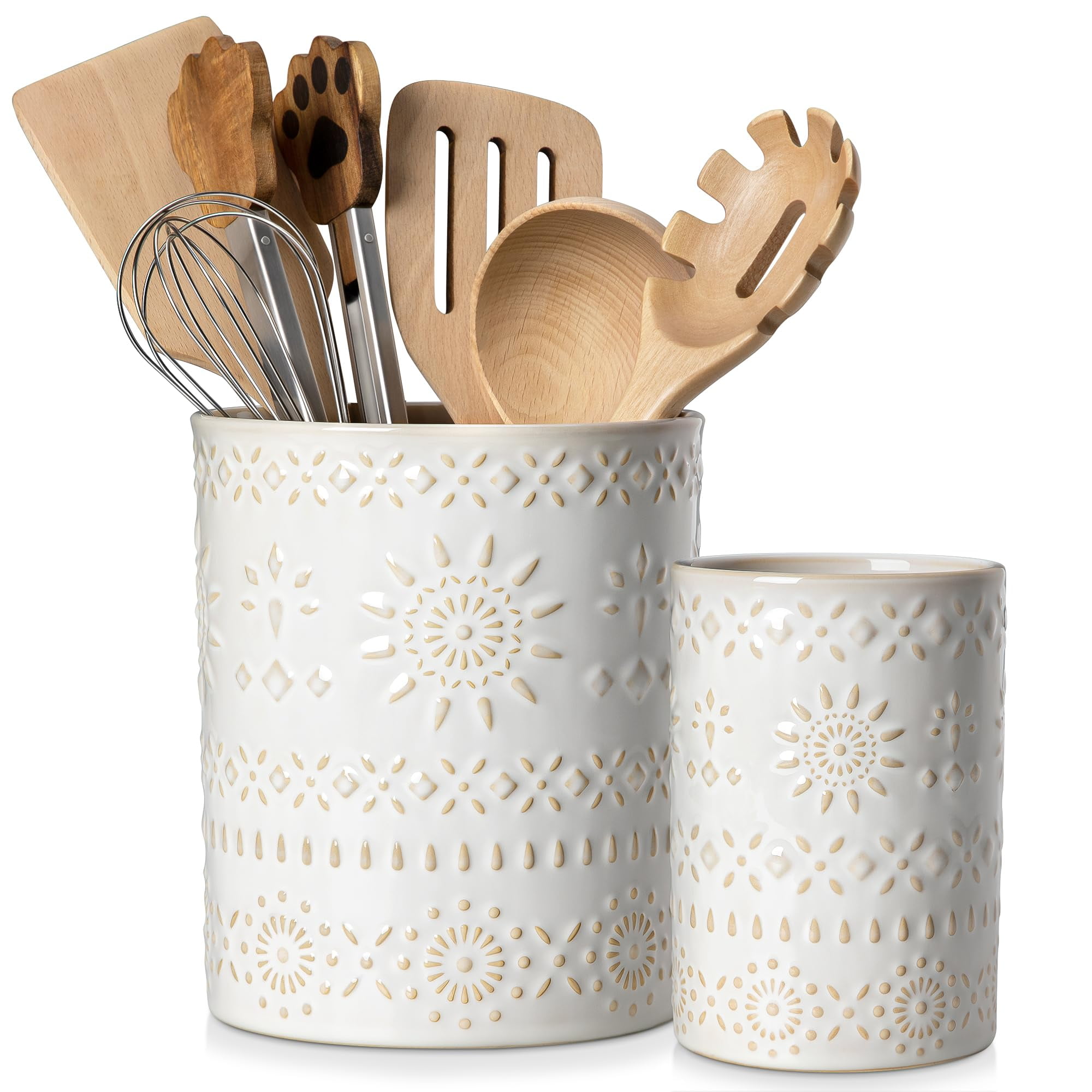 LOVECASA Utensil Holder, 7.2"+5.4" Ceramic Utensil Holder for ...