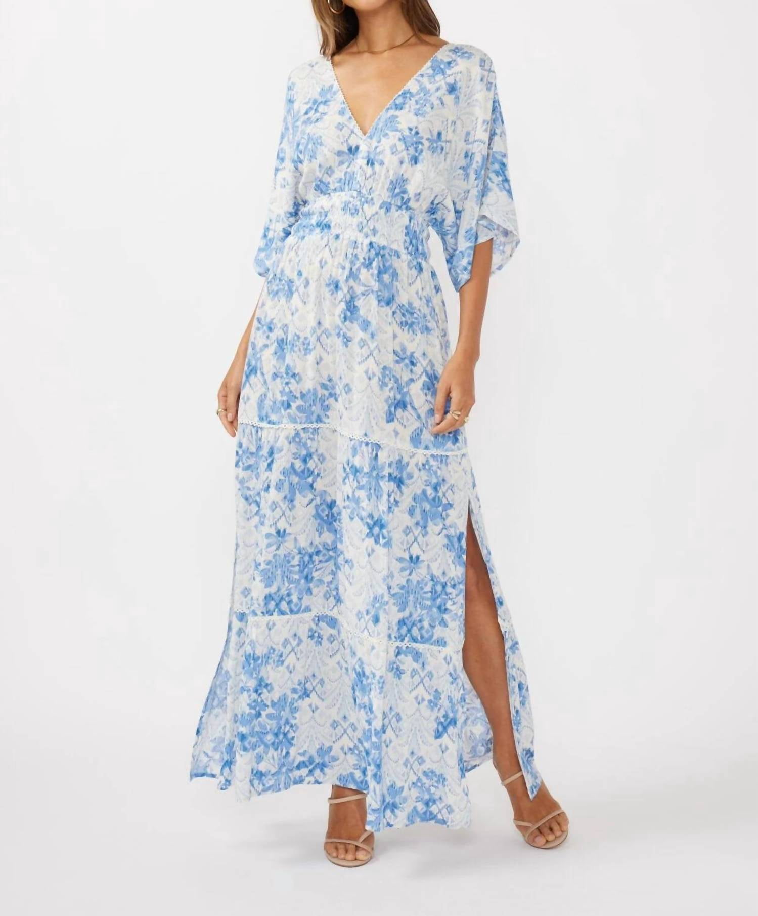 LOVESTITCH Double V-Neck Kimono Sleeve Maxi Dress - Walmart.com
