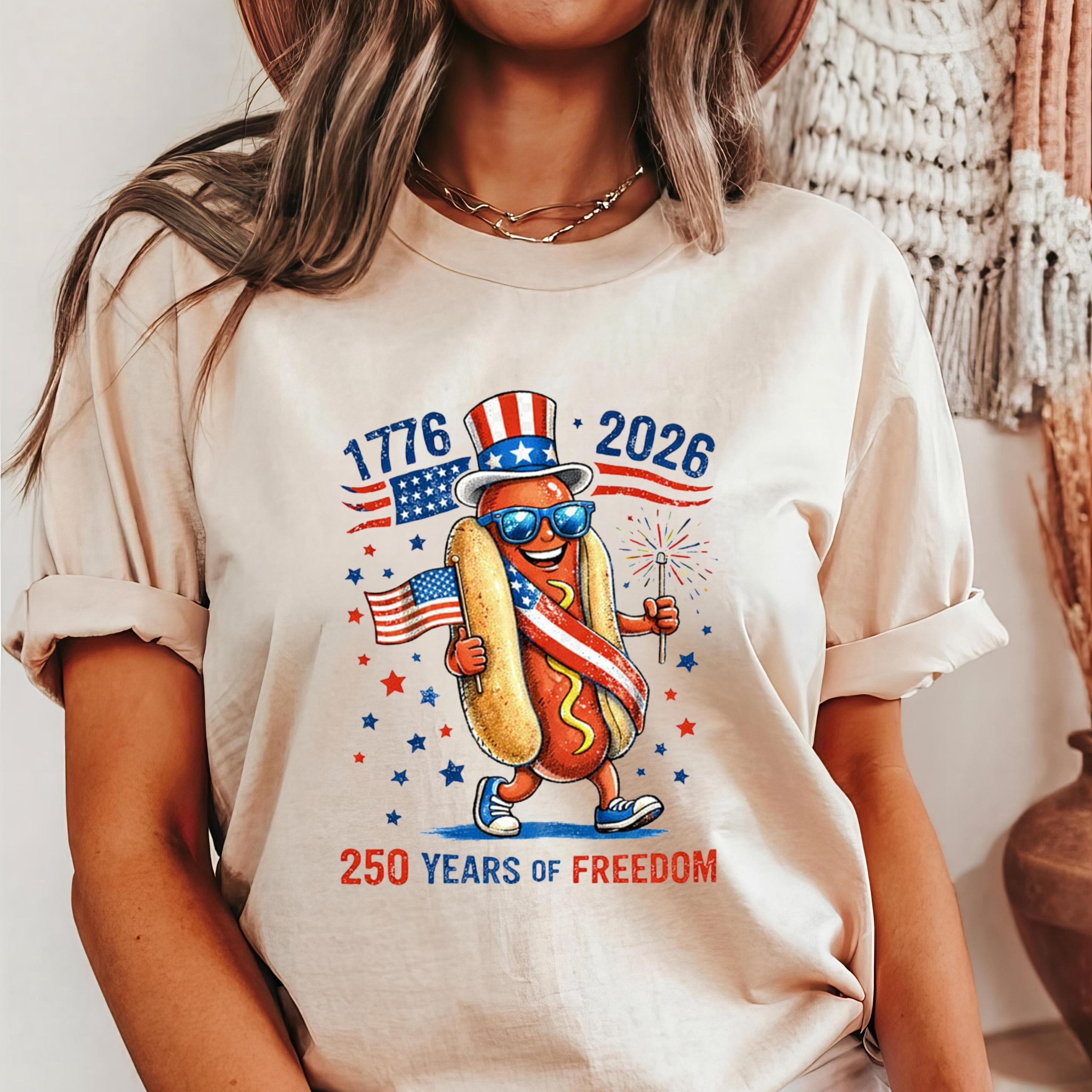 LOVETEE 1776 2026 Hot Dog Shirt, 250 Years of Freedom Tee, Funny Fourth ...