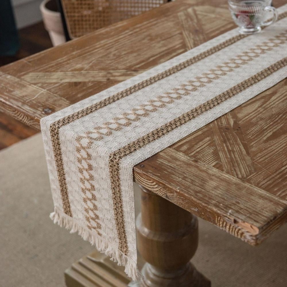 LOVEVER 13 x 87 inch Farmhouse Style Cotton Linen Table Runner with ...