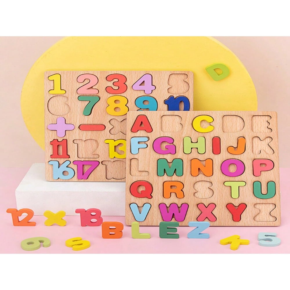 LOVEVER 26PC ABC Jigsaw Number Wooden Toys Early Learning Jigsaw Letter ...