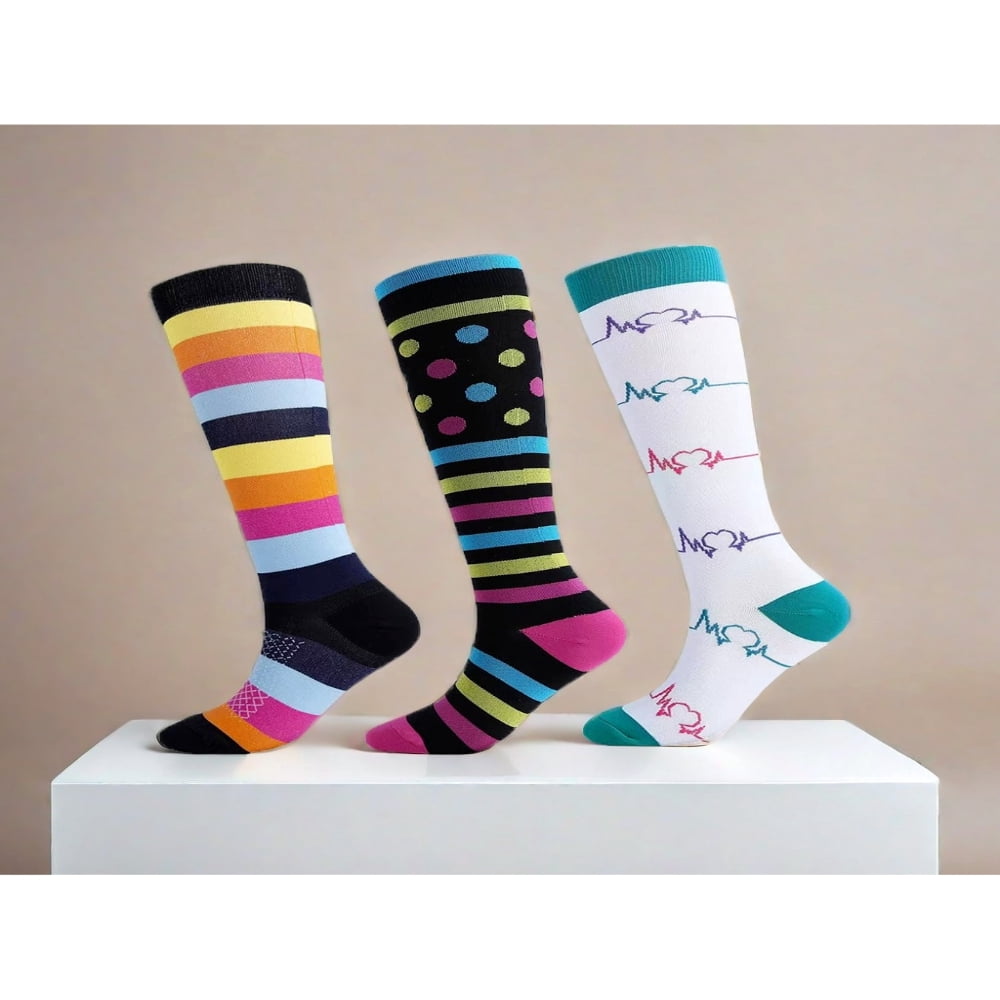LOVEVER 3 Pairs Of Elastic Compression Socks For Cycling Running And ...