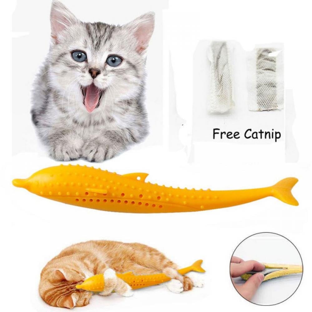 LOVEVER Cat Fish Shape Toothbrush With Catnip Pet Dental Grooming ...